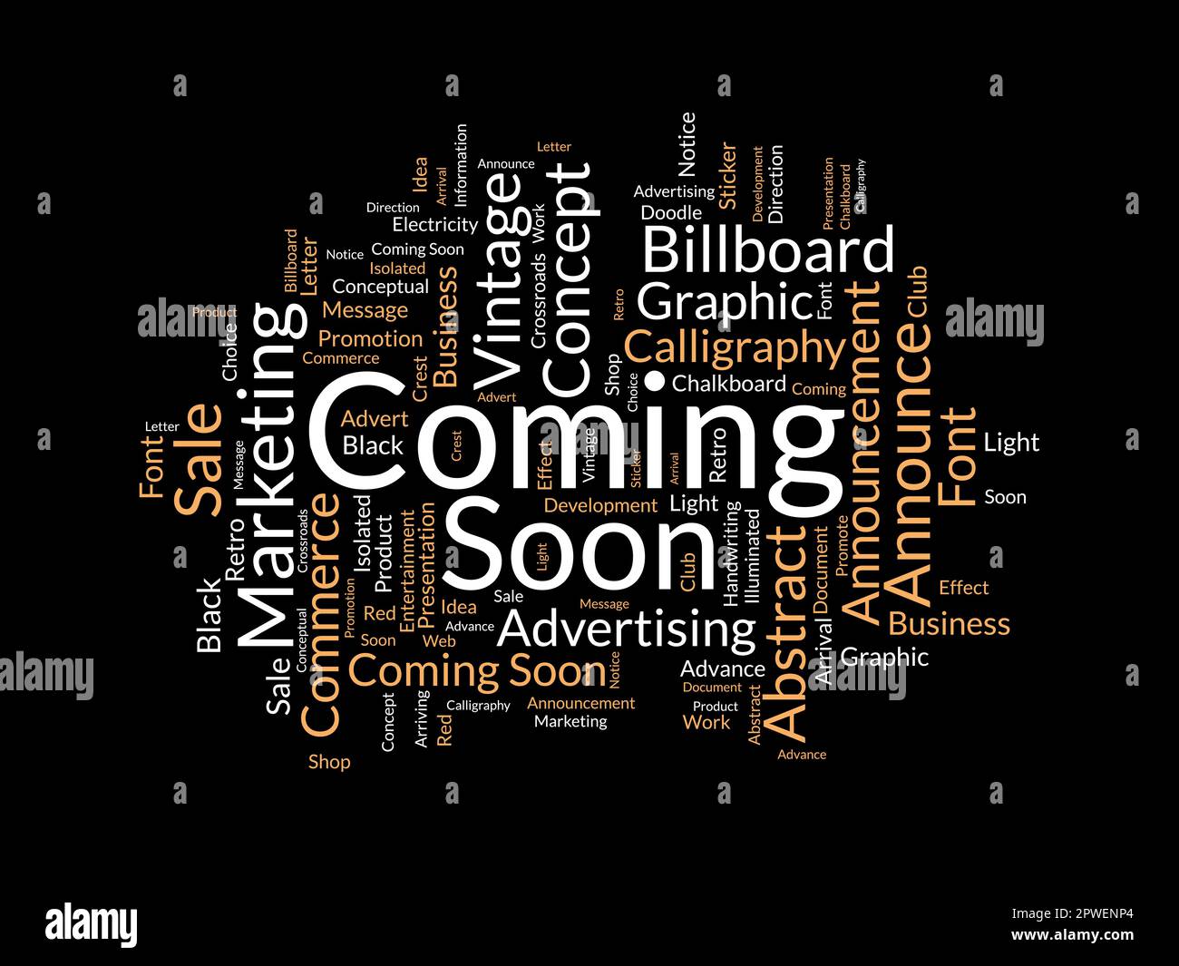 Word cloud background concept for coming soon. Business announcement ...