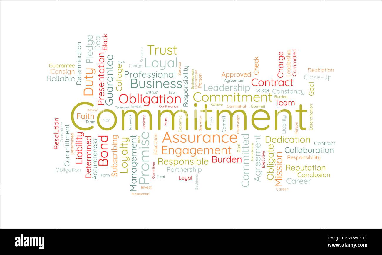 Word cloud background concept for Commitment. Responsibility engagement, business contract ...