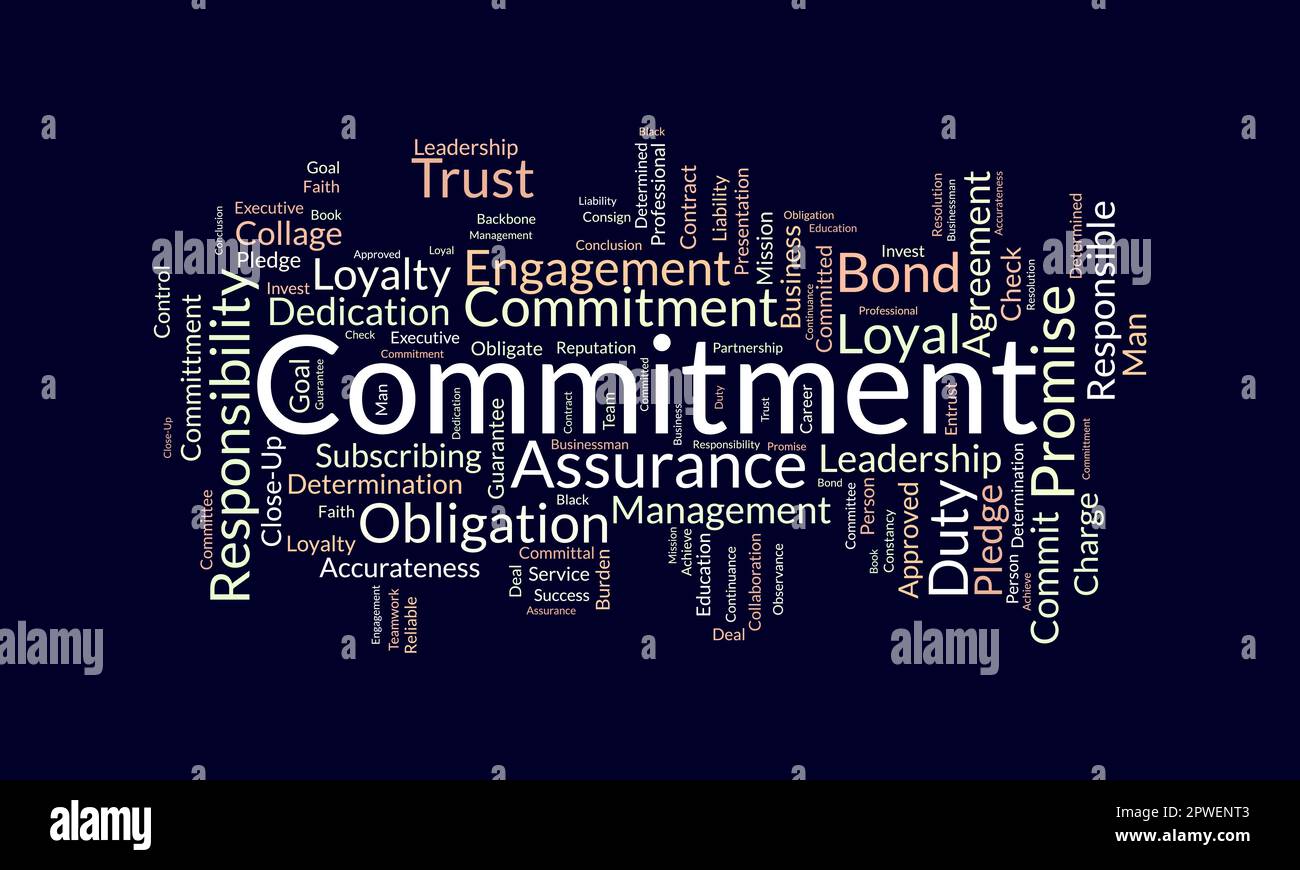 Word cloud background concept for Commitment. Responsibility engagement, business contract ...