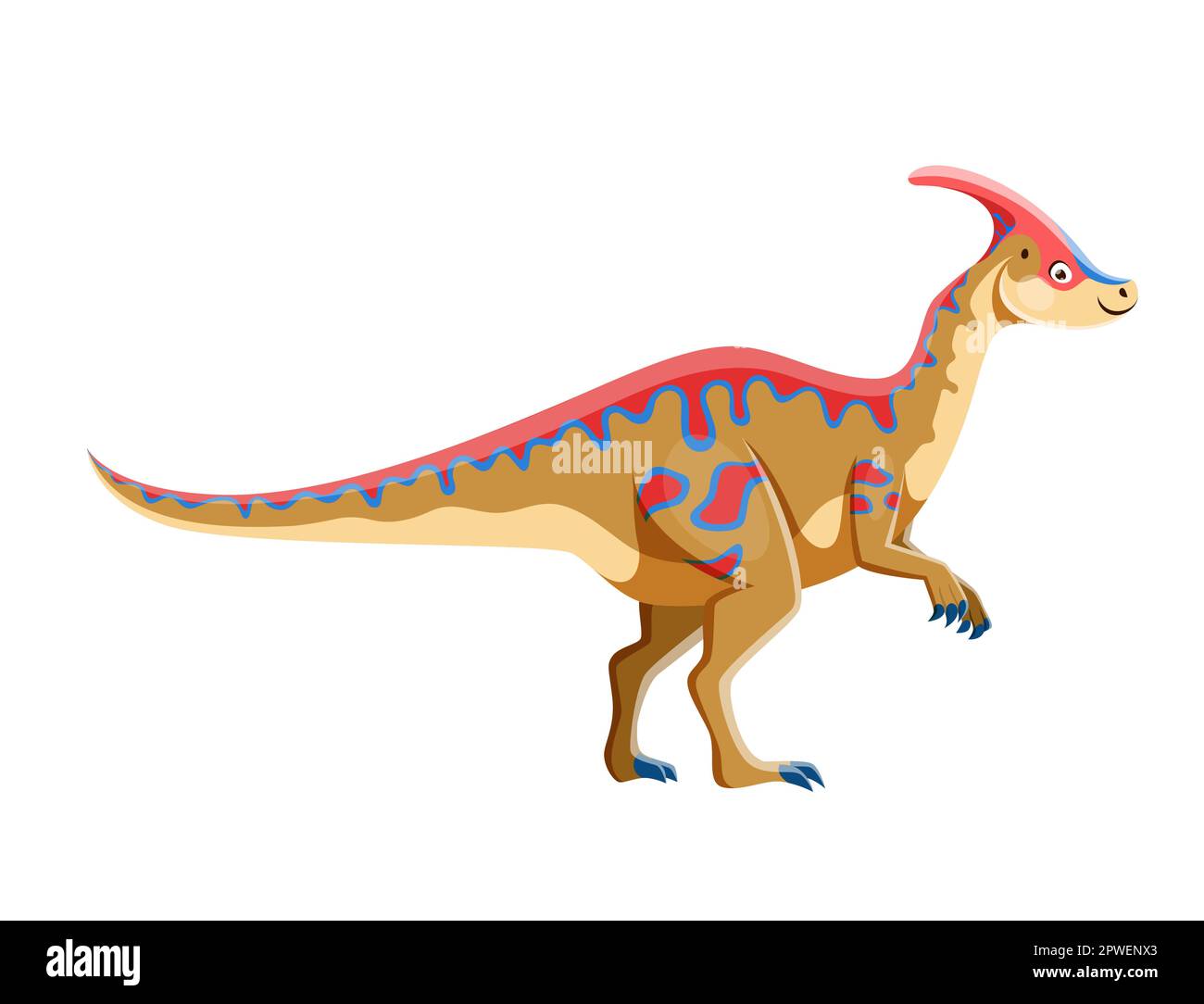 Cartoon Parasaurolophus dinosaur character. Paleontology animal ...
