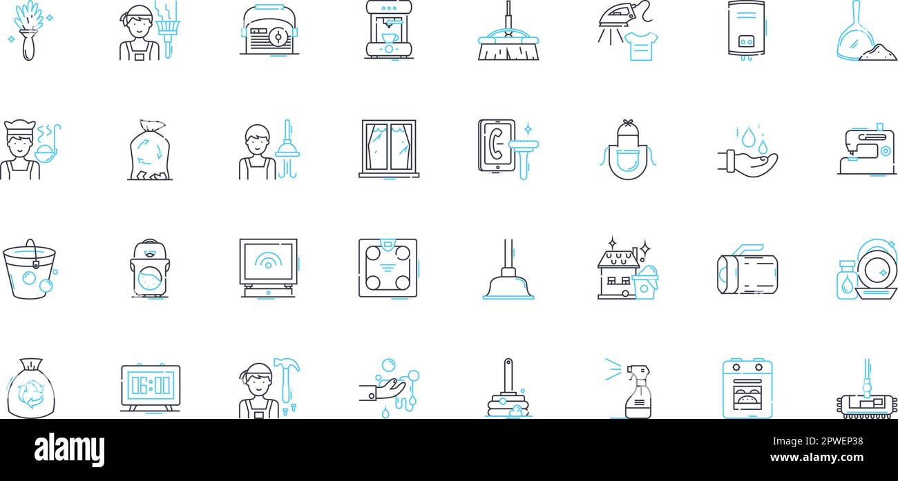 Maid service linear icons set. Cleaning, Housekeeping, Dusting ...