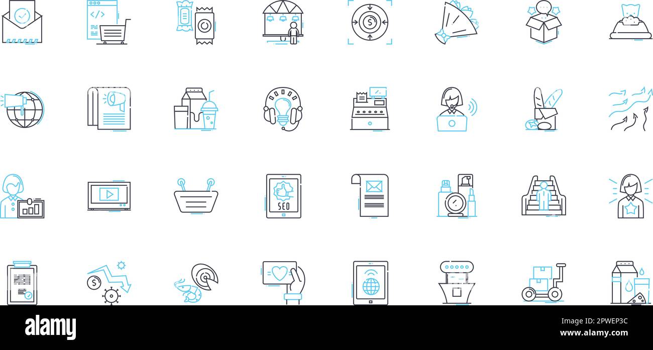 Grocery store linear icons set. Produce, Deli, Bakery, Meat, Dairy ...
