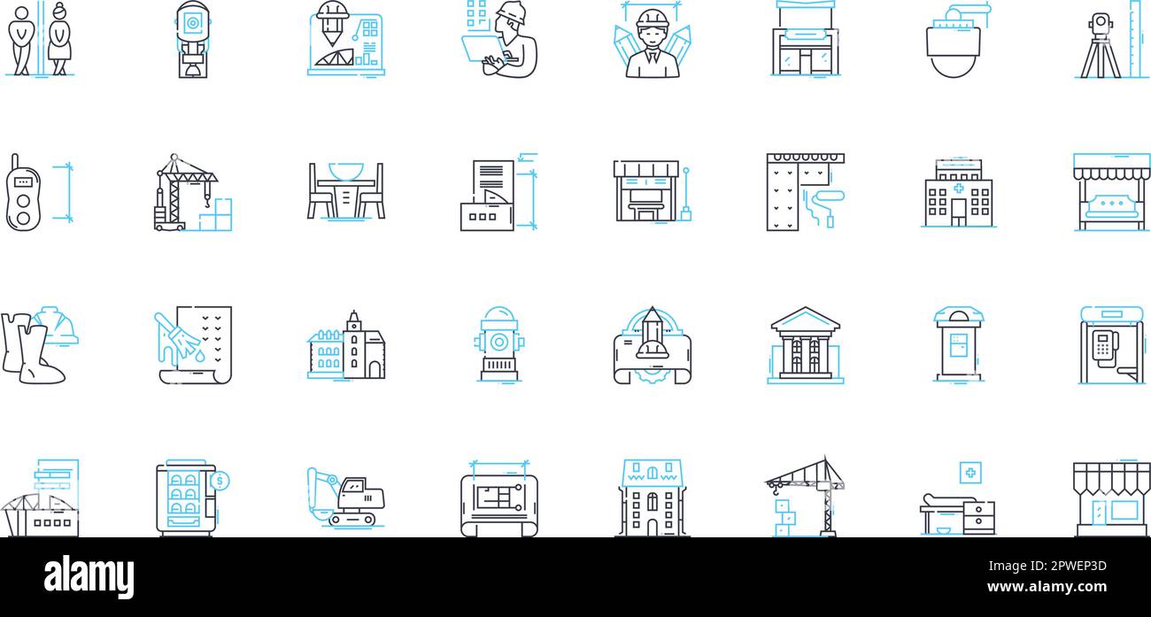 High rise linear icons set. Skyscraper, Towering, Elevated, Lofted ...