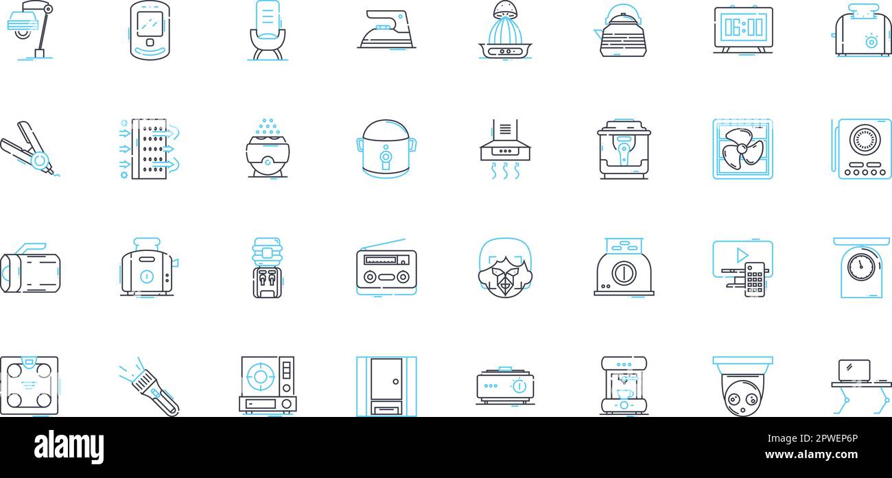 Furnishings linear icons set. Chair, Sofa, Table, Lamp, Bed, Rug ...