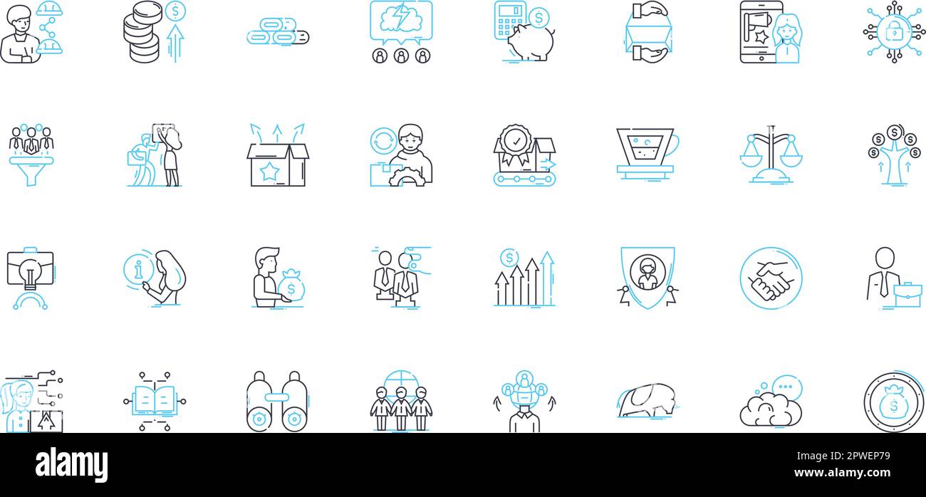 Business opening linear icons set. Inauguration, Launch, Debut ...