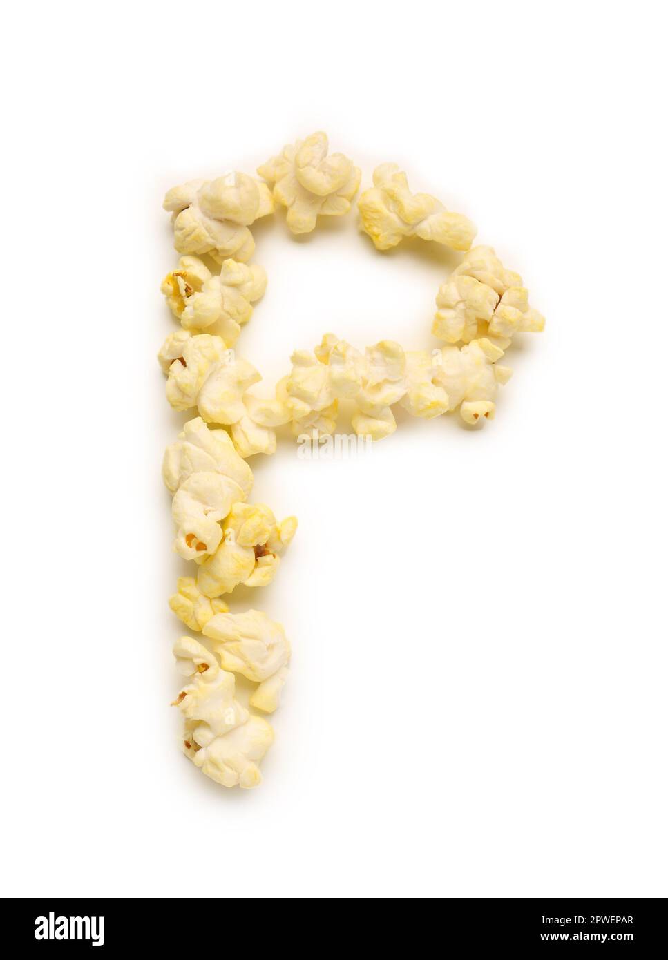 Letter P made of popcorn on white background Stock Photo - Alamy