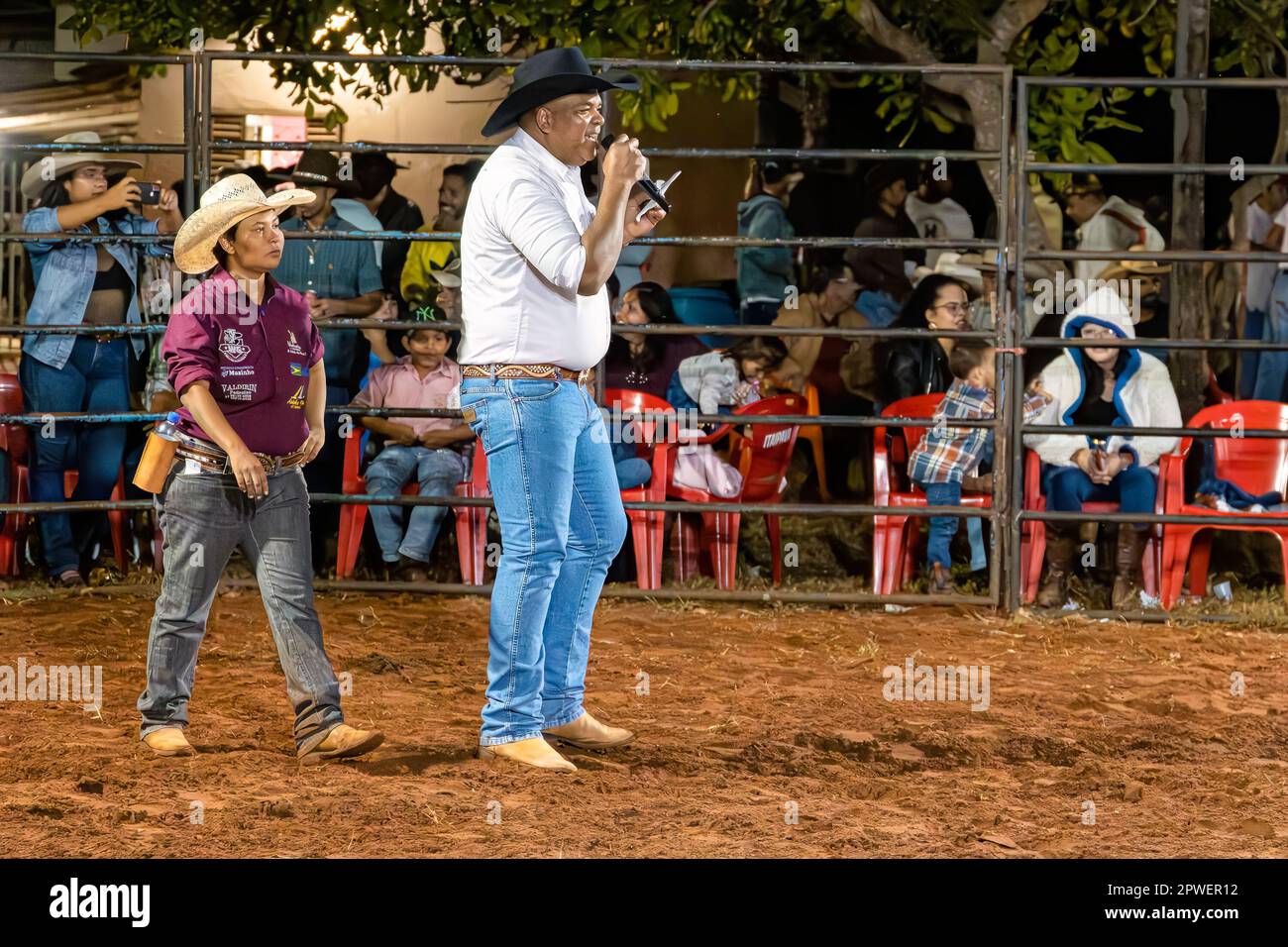 Itaja, Goias, Brazil - 04 21 2023: regional rodeo announcer with ...