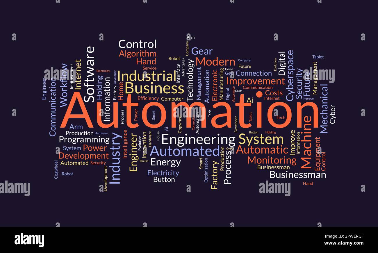 Word cloud background concept for automation. Electronic software ...