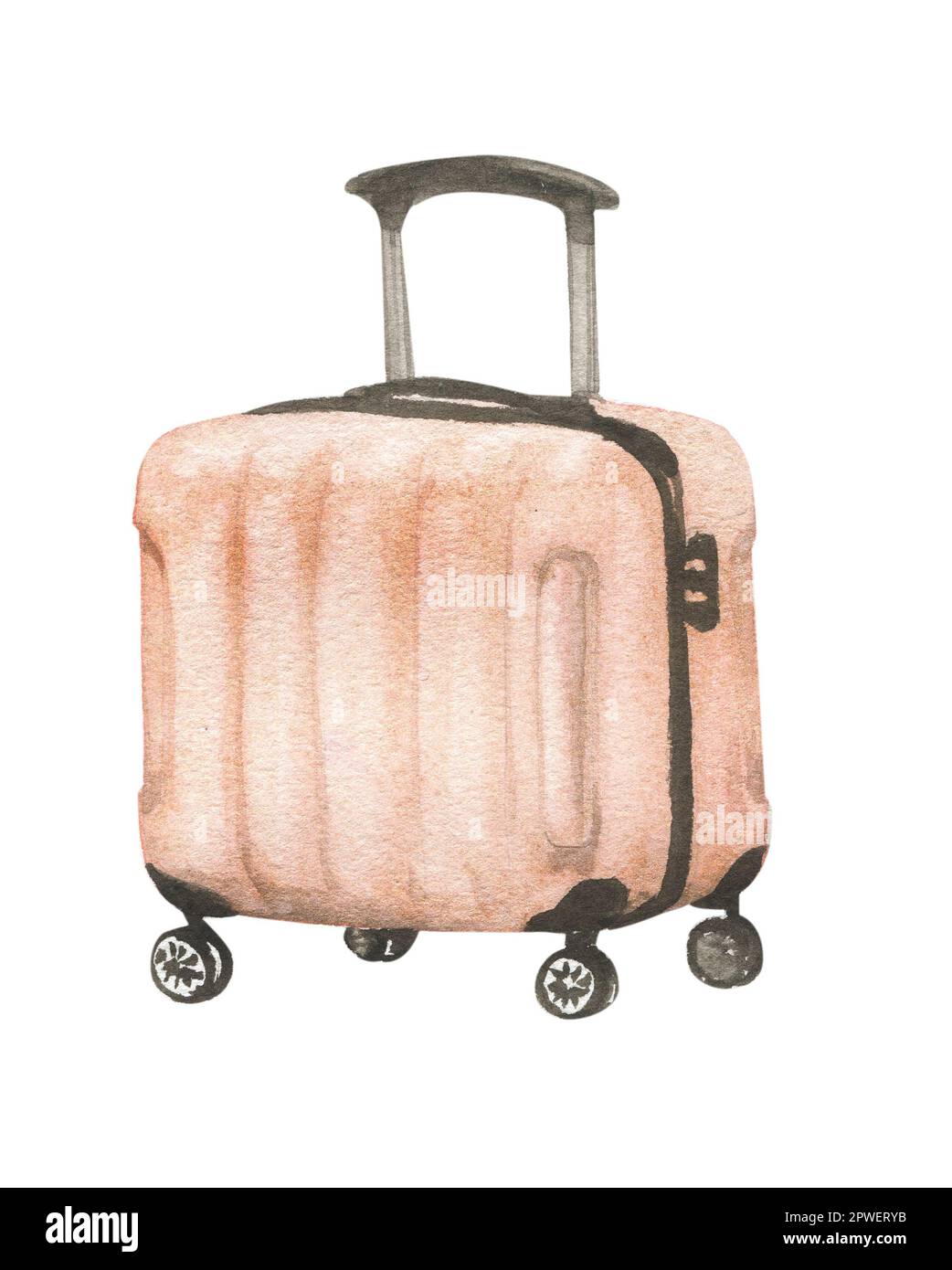 Bright travel suitcase painted in watercolor. Element on a white ...
