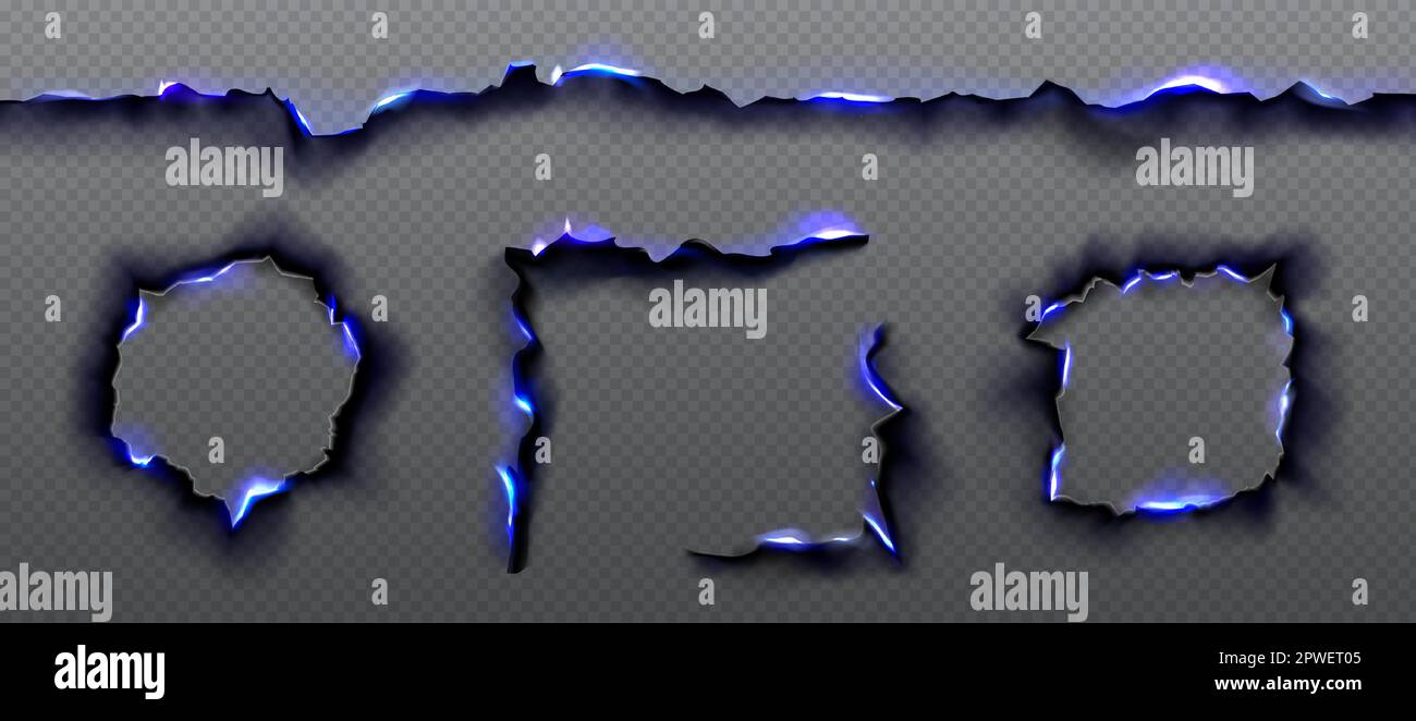 Black burnt paper edges with blue fire texture. Borders and frames of ...