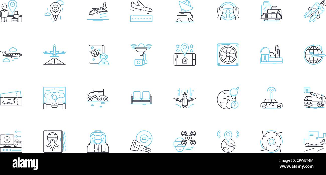 Aviation linear icons set. Aerospace, Airborne, Airline, Airplane ...
