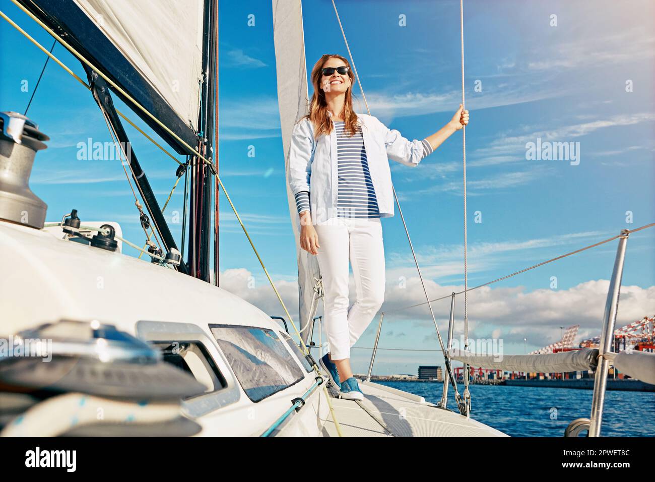 Its just me and the open ocean. people sailing on a yacht Stock Photo ...