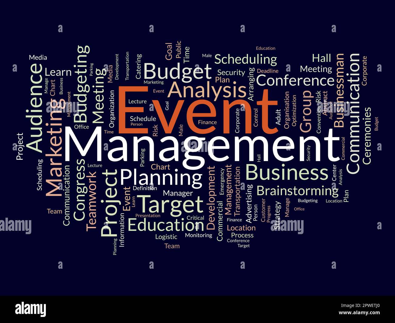 Word cloud background concept for event management. Marketing planning ...