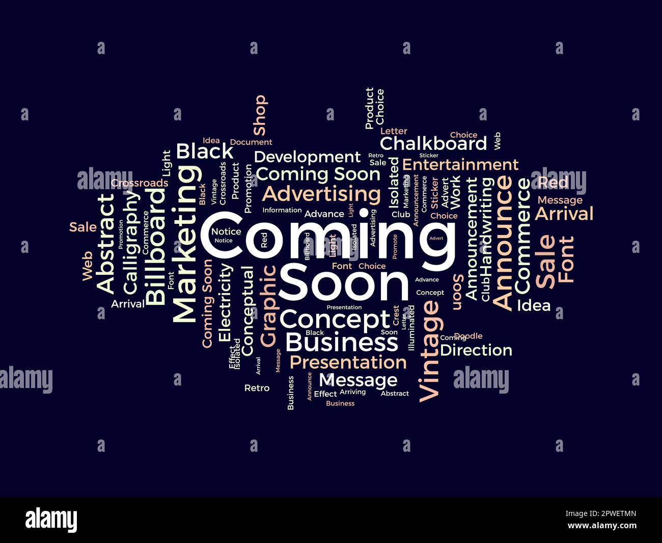 Word cloud background concept for coming soon. Business announcement ...