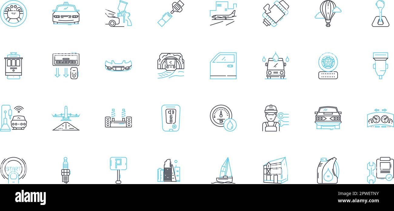 Automobile maintenance linear icons set. Oil, Brake, Tire, Engine ...