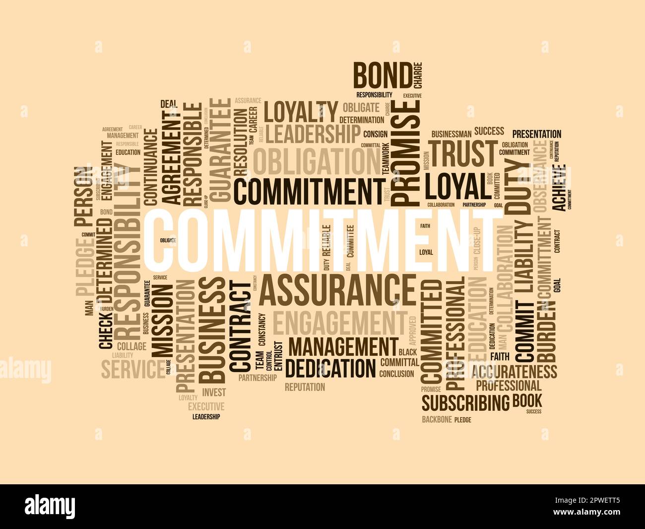 Word cloud background concept for Commitment. Responsibility engagement, business contract ...