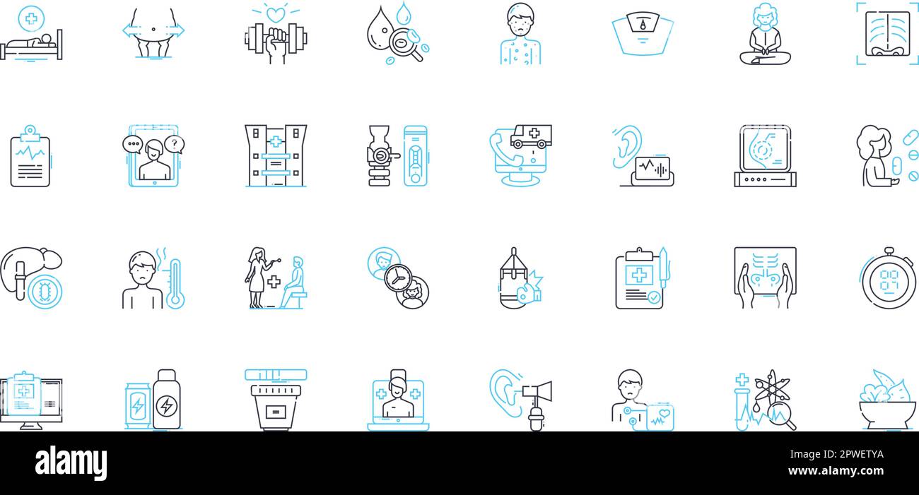 Medical service linear icons set. Diagnosis, Treatment, Surgery ...