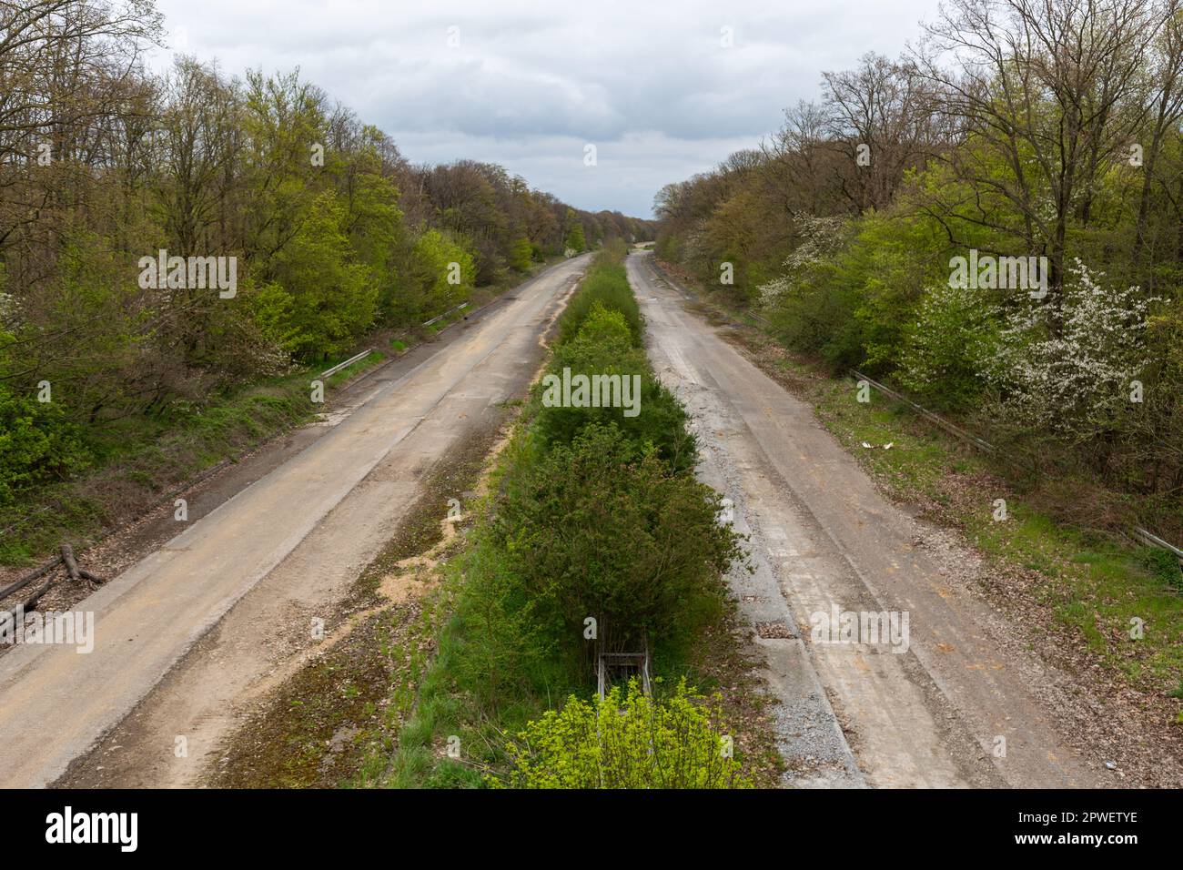 Former autobahn A4, looking east by the mining ghost town of Manheim ...
