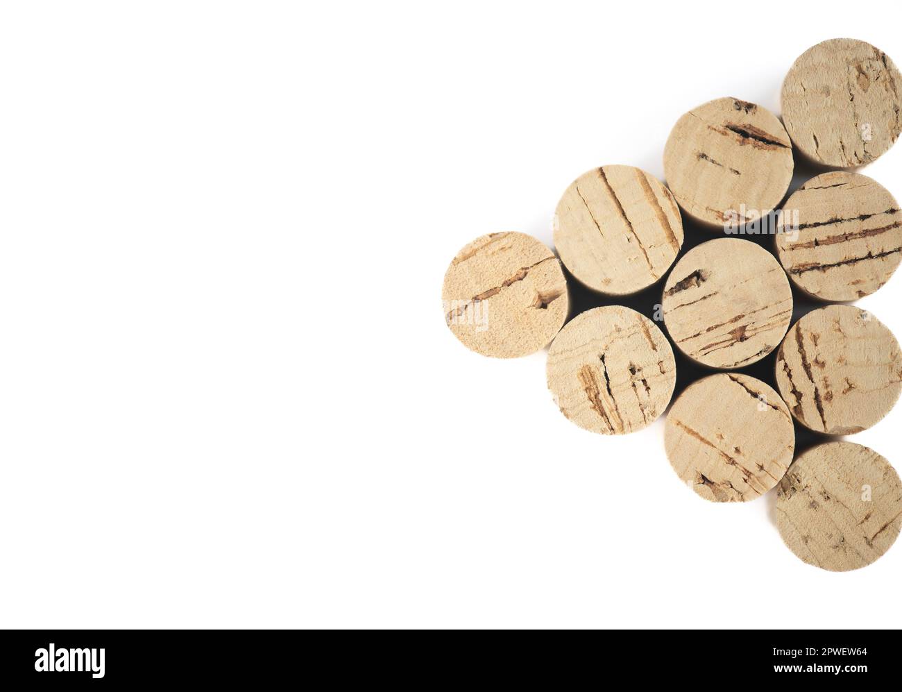 Corks in the shape of a triangle with dark shadows isolated on a white ...