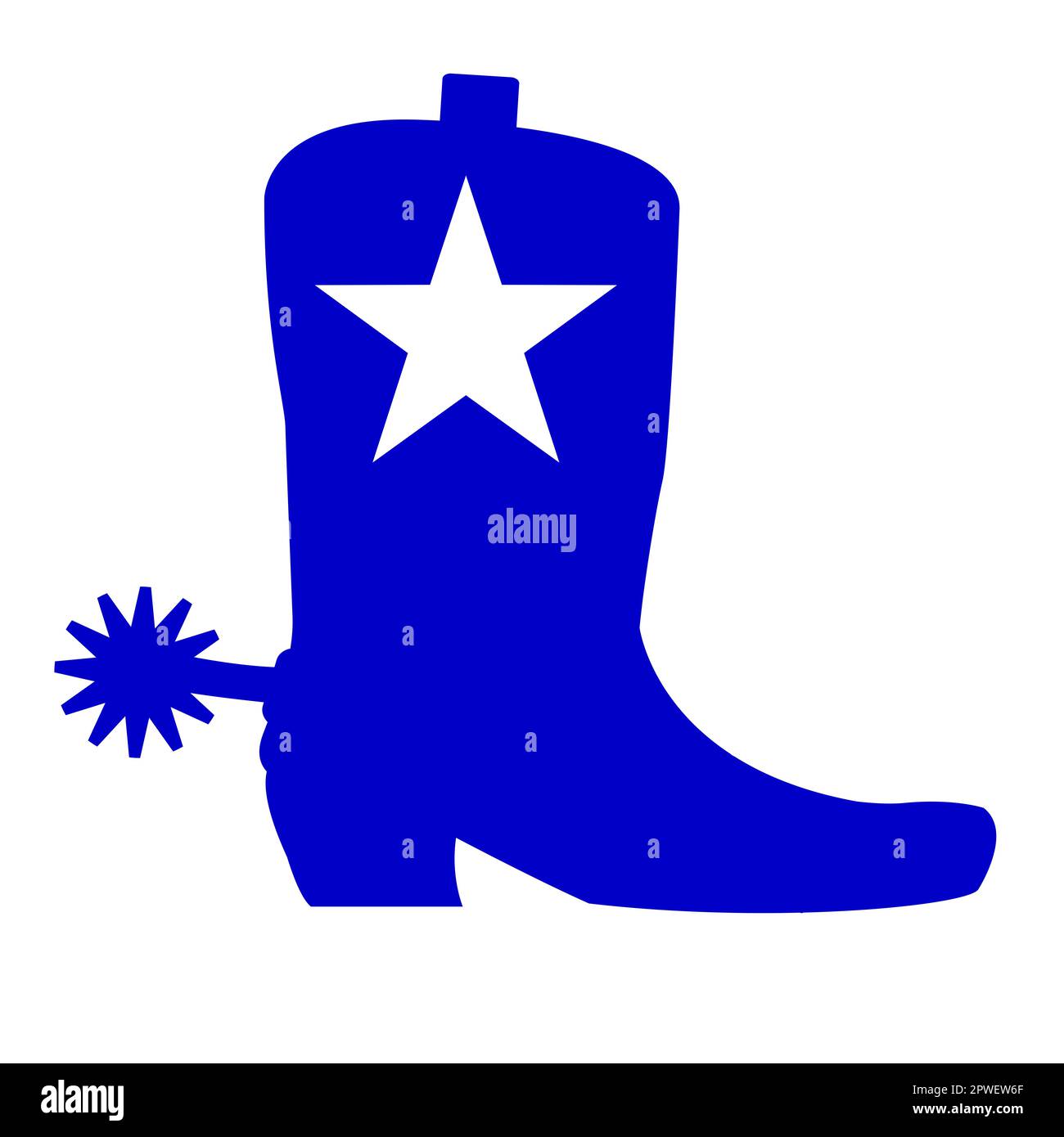 An isolated cowboy boot in blue silhouette with the Texan star and spur ...