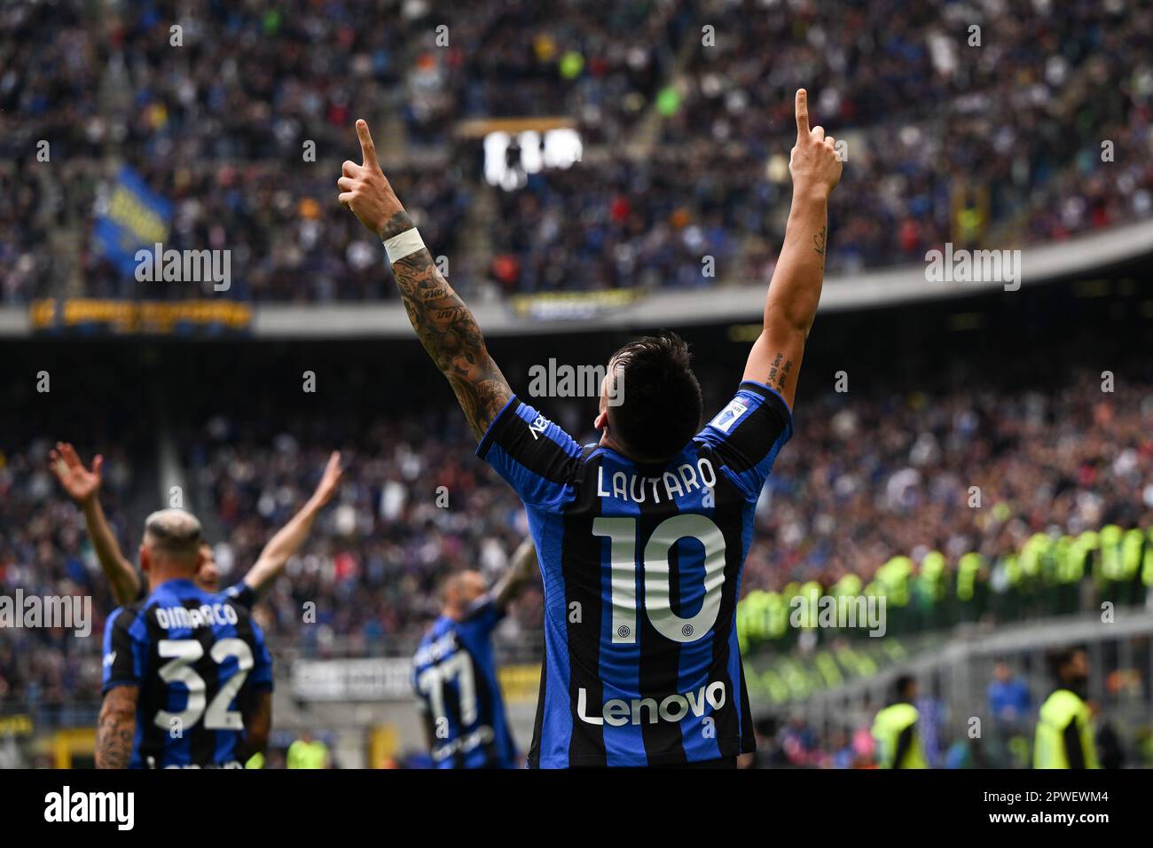 Milan, Italy. 30th Apr, 2023. Lautaro Martinez of Inter Fc celebrating ...