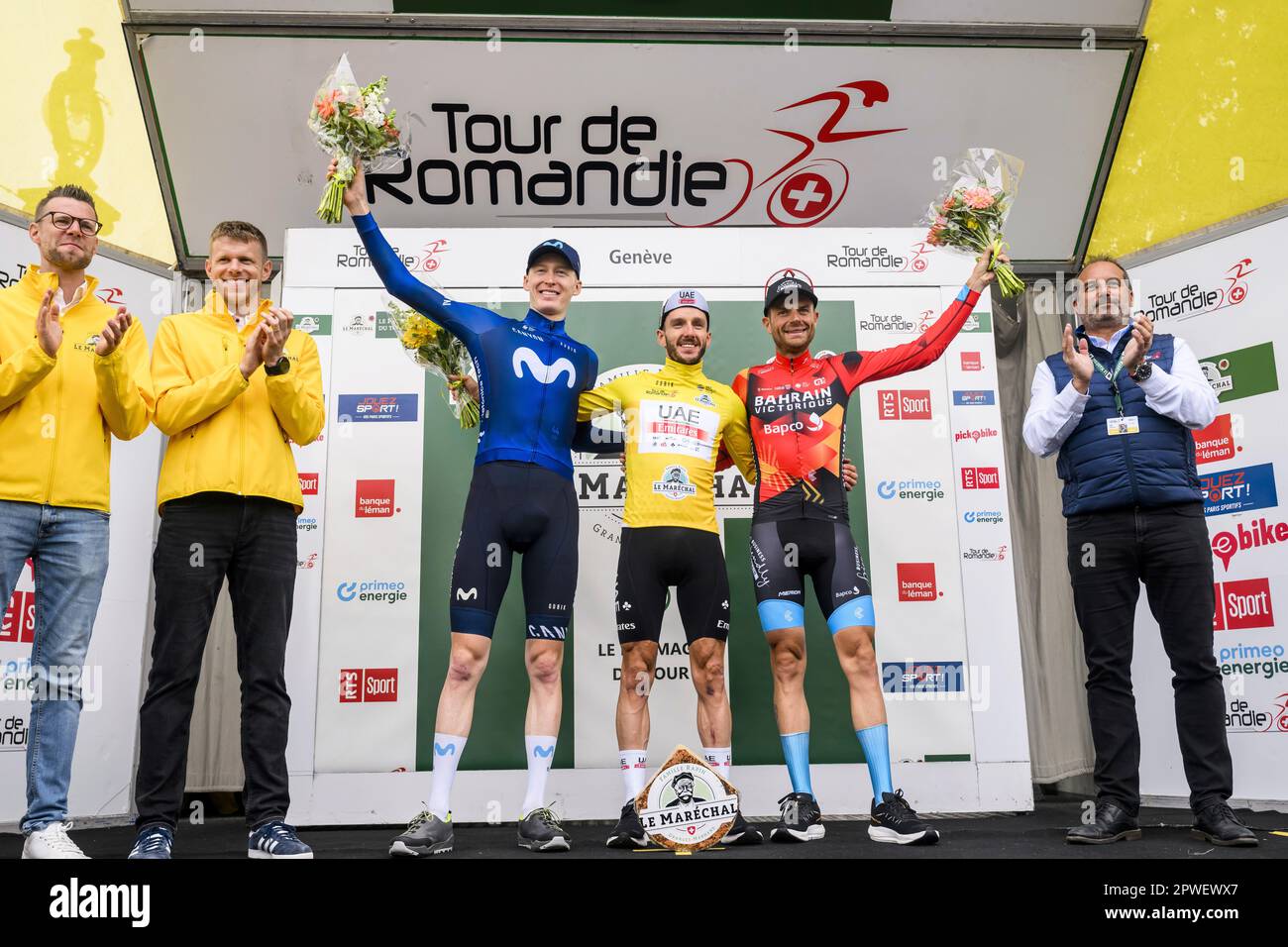 The overall podium with second placed Matteo Jorgenson from the United ...