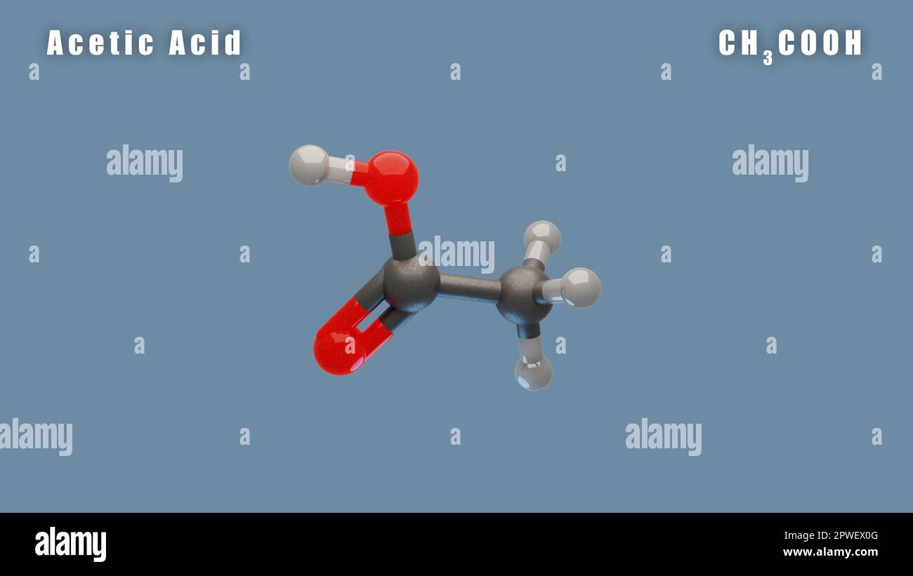 Acetic Acid molecule of C2H4O2 3D illustration Conformer render. Food additive E260 Stock Photo ...