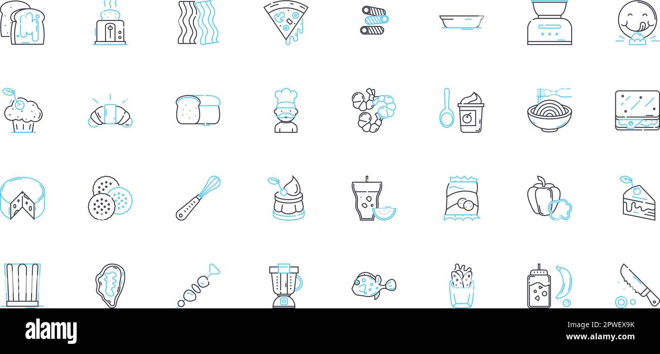 Cookware linear icons set. Skillet, Pan, Pot, Dutch oven, Wok, Roaster ...