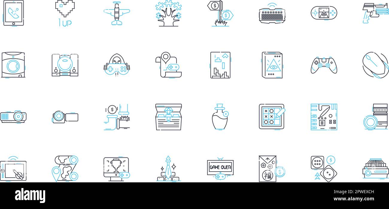 Gaming industry linear icons set. Console, Controller, eSports ...