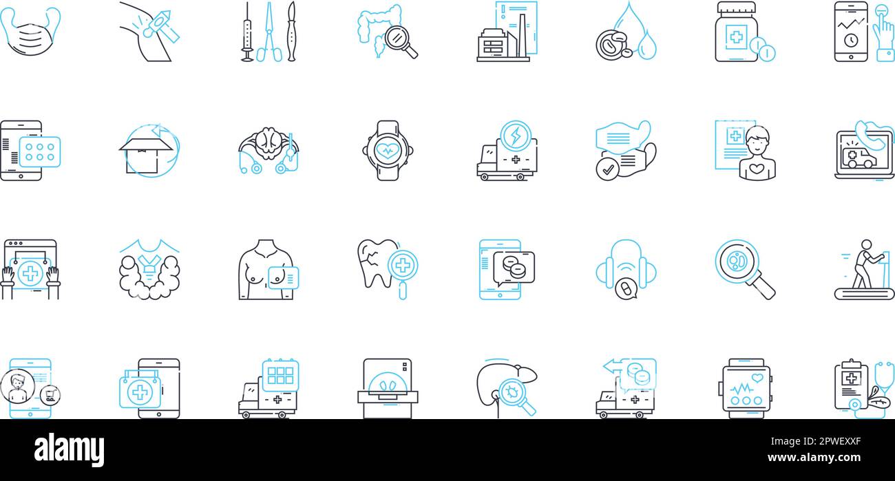 Medical treatment linear icons set. Diagnosis, Therapy, Medicine ...