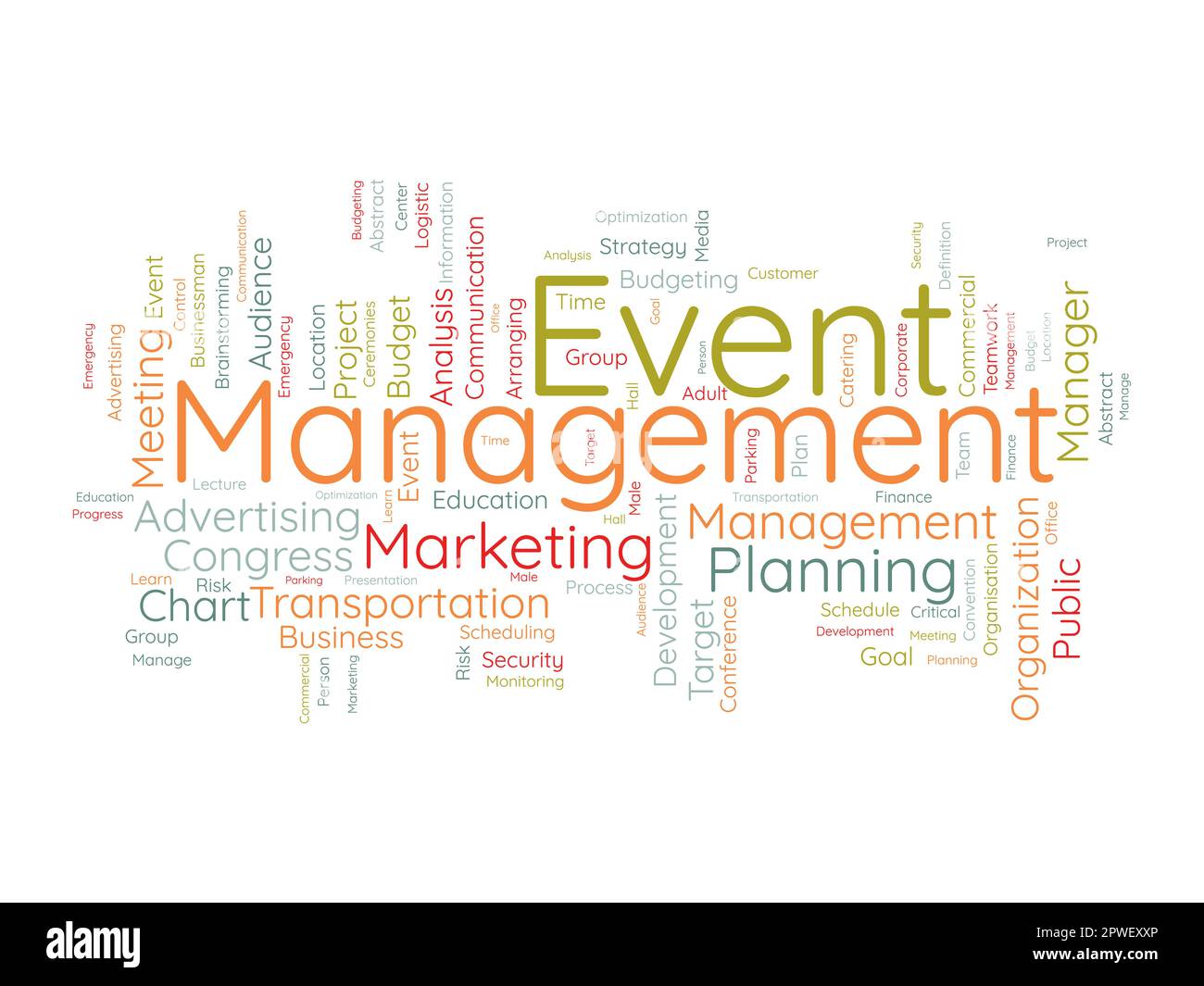 Word cloud background concept for event management. Marketing planning ...