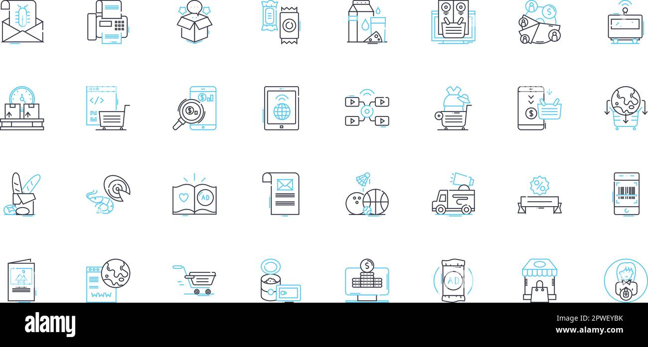 National economy linear icons set. Growth, Inflation, Debt, Unemployment, Trade, GDP ...