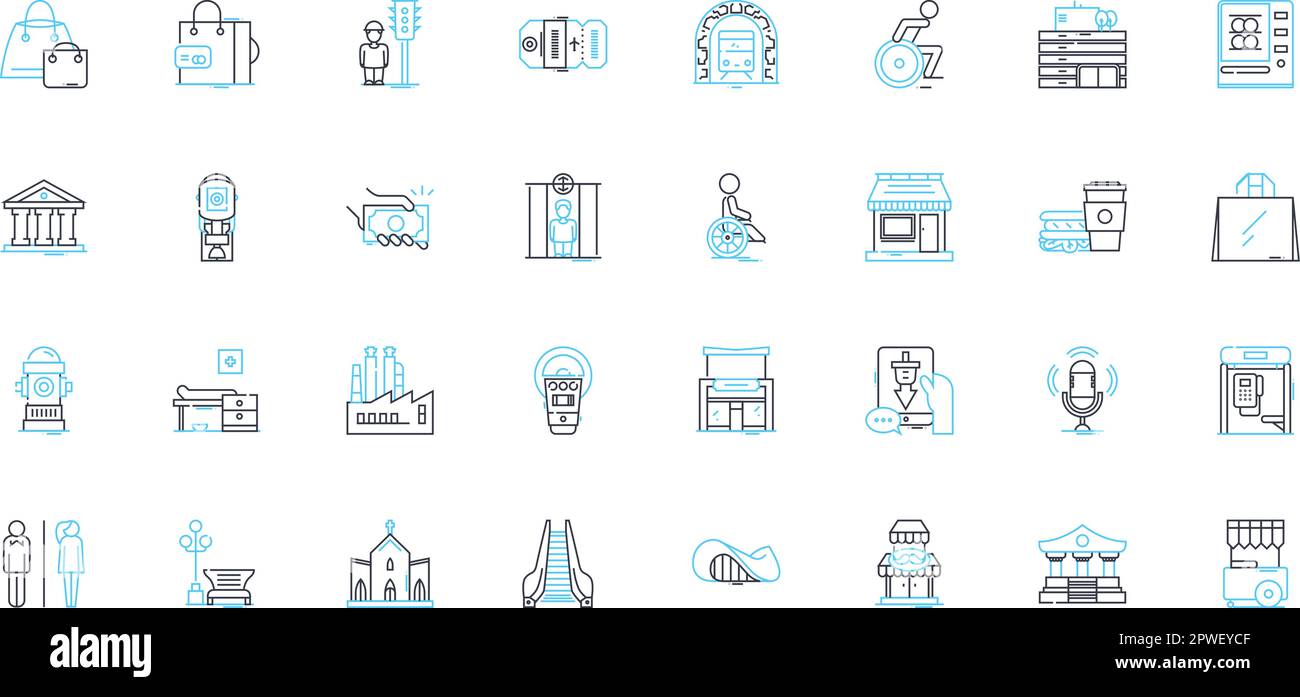 Town linear icons set. Community, Charm, History, Culture, Tradition ...
