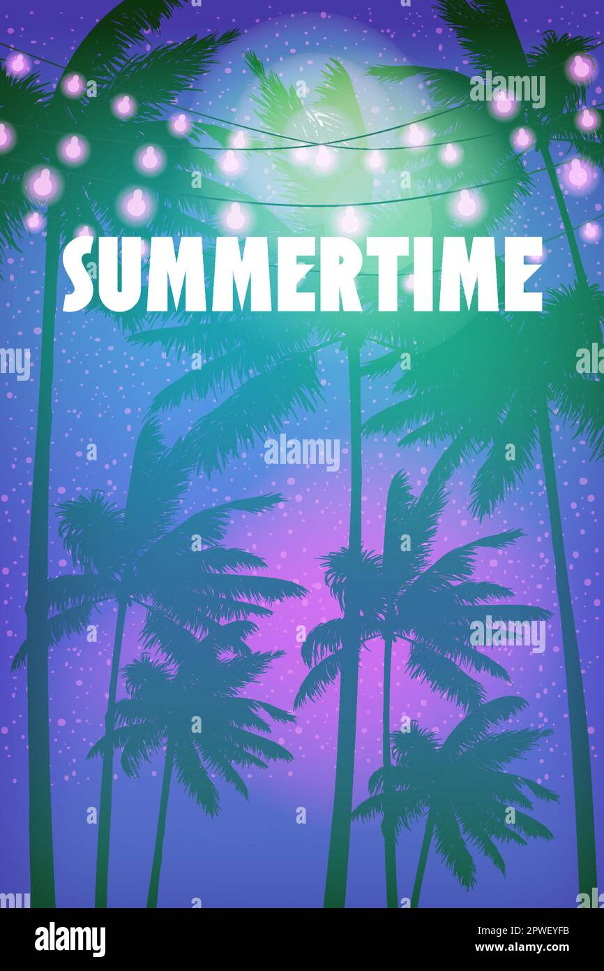 Summertime Sunset Beach Template Design Palms Poster, Flyer Stock ...