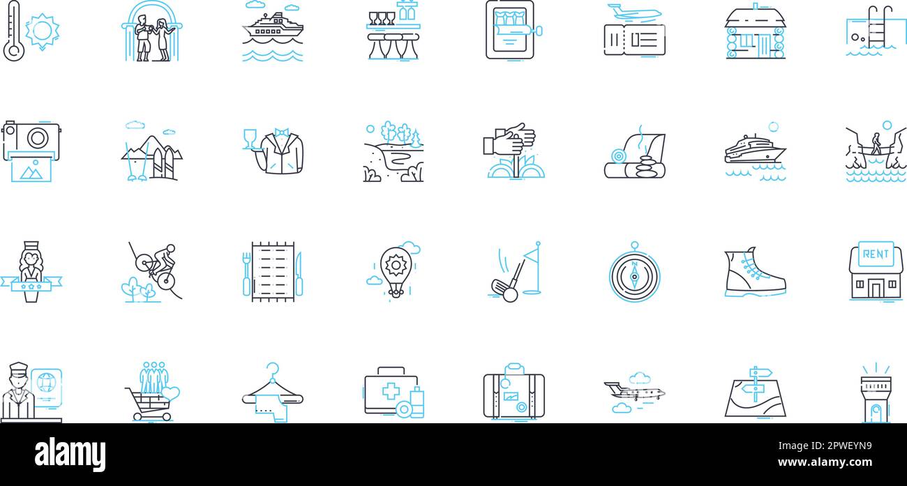 Corporate trips linear icons set. Business, Conference, Retreat, Team ...