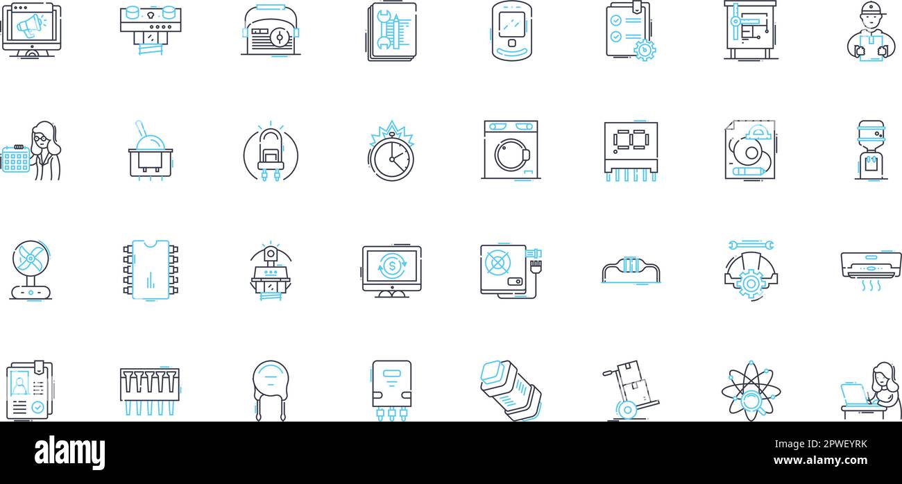 Equipment gear linear icons set. Tools, Machinery, Instruments ...
