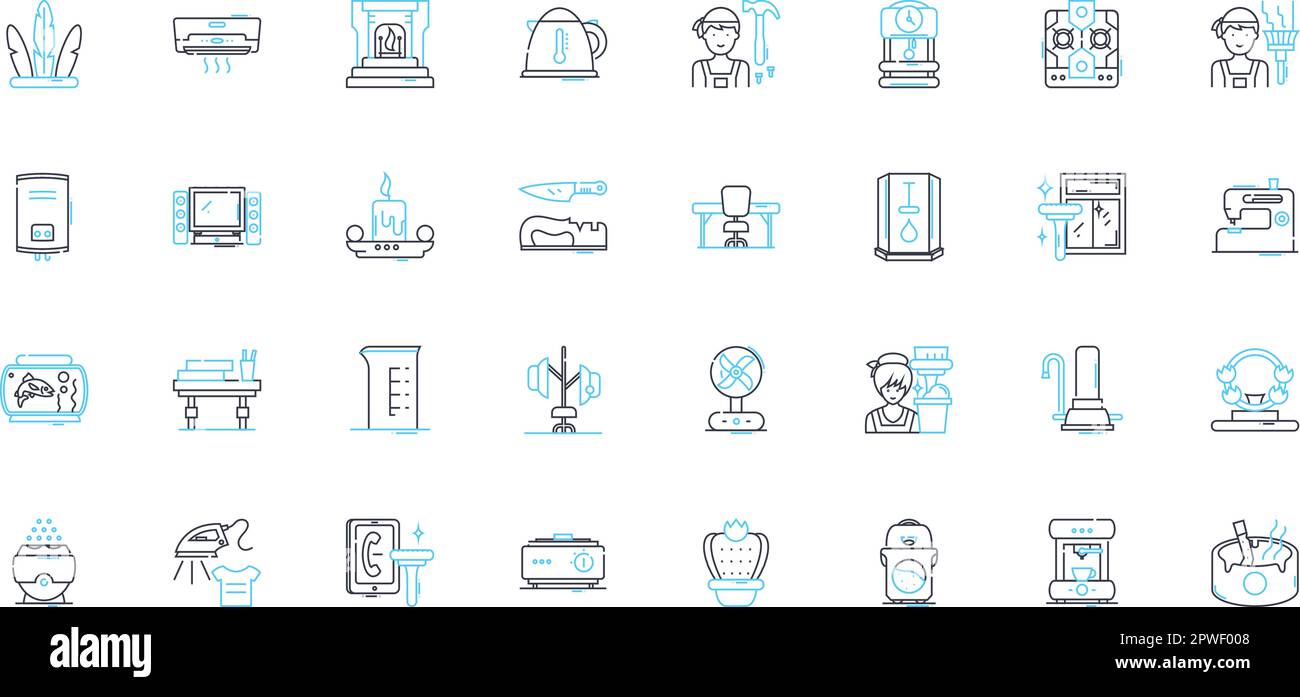 Domesticity linear icons set. Home, Family, Comfort, Routine, Housework ...