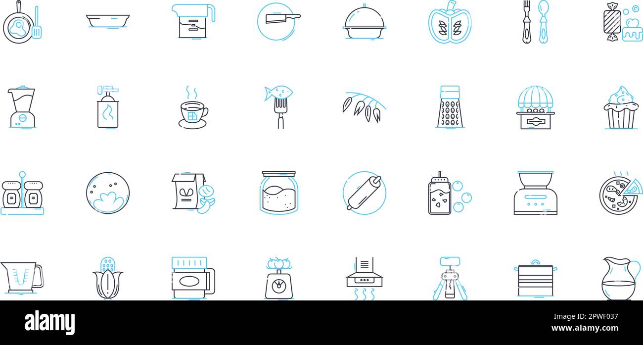 Domestic cooking linear icons set. Recipe, Stove, Oven, Cookware ...