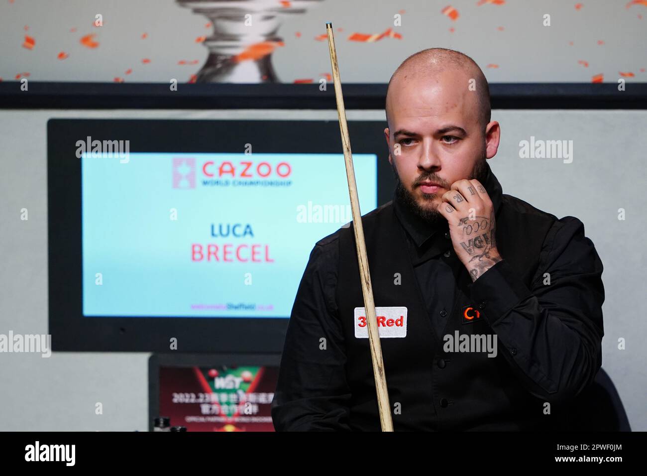 Luca Brecel reacts during his match against Mark Selby (not pictured ...