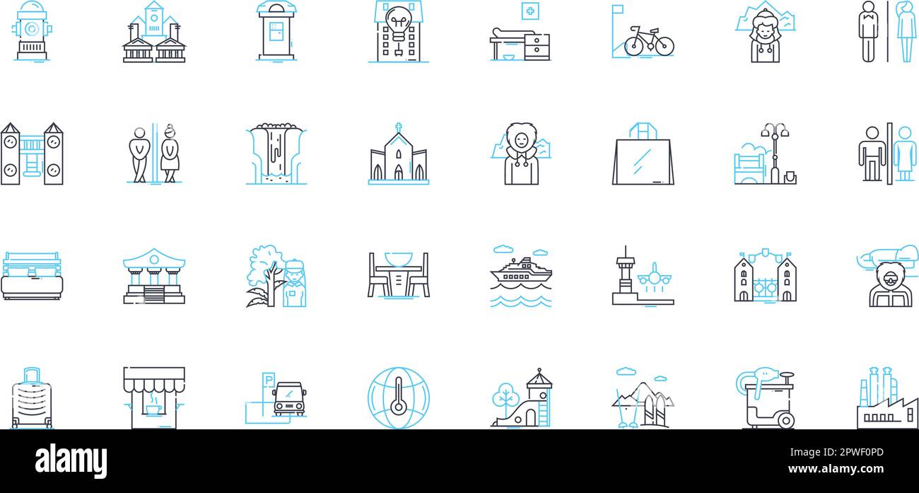 Large houses linear icons set. Mansion, Estate, Palace, Manor, Villa ...