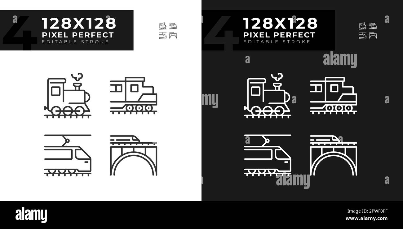 Locomotive pixel perfect linear icons set for dark, light mode Stock ...