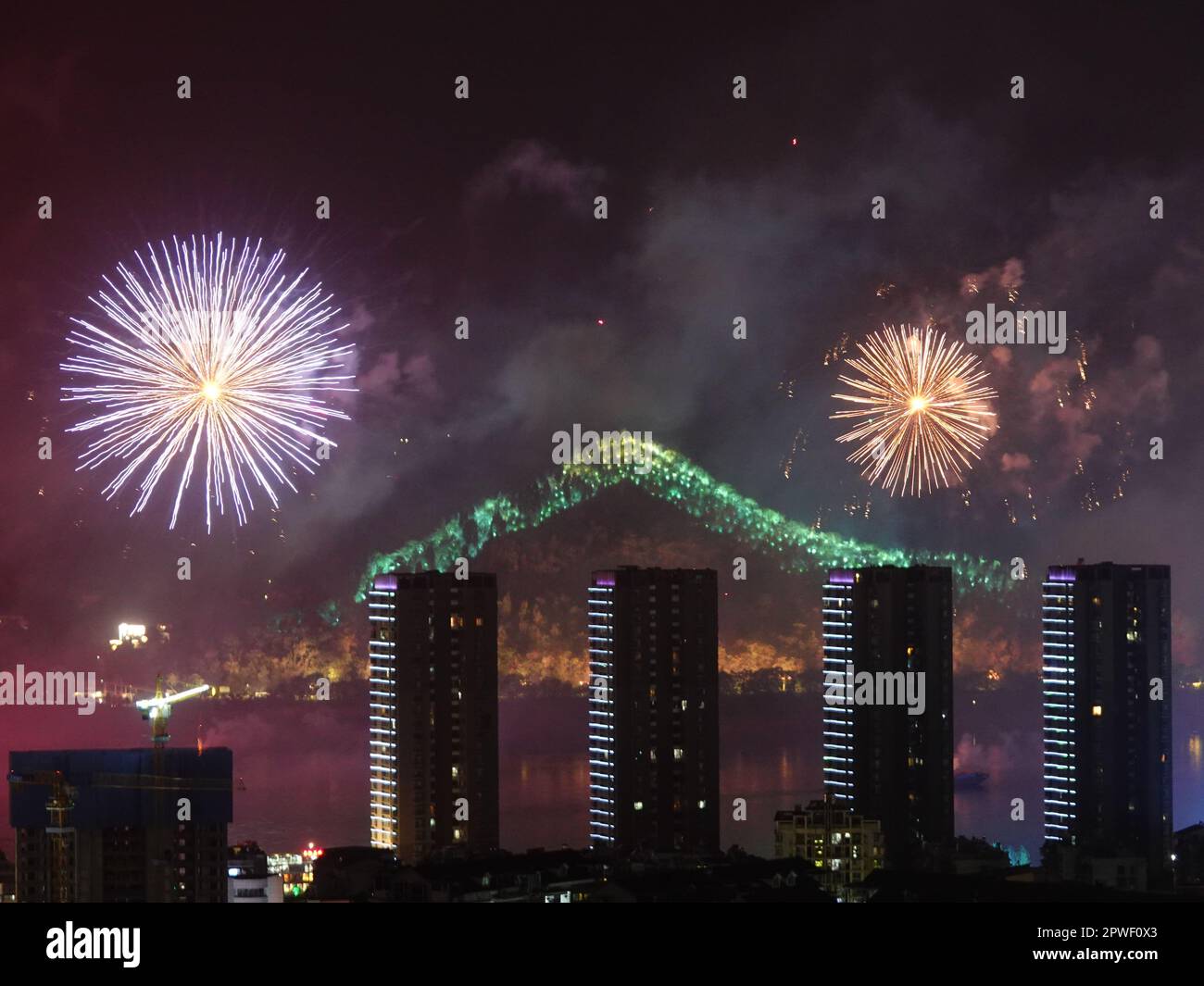 YICHANG, CHINA - APRIL 30, 2023 - Fireworks display celebrates the May ...