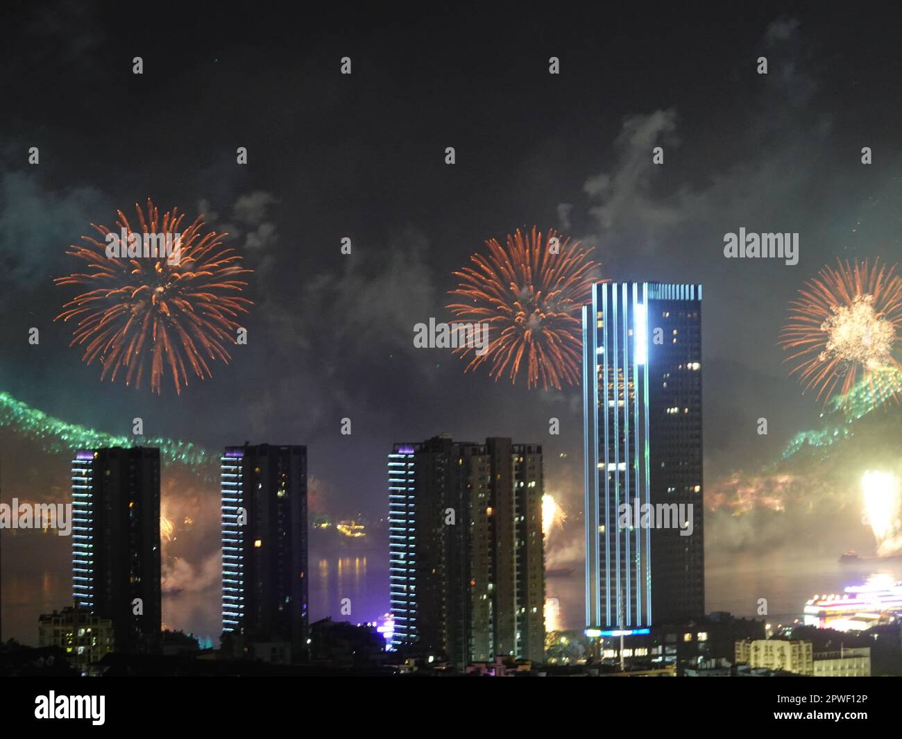 YICHANG, CHINA - APRIL 30, 2023 - Fireworks display celebrates the May ...