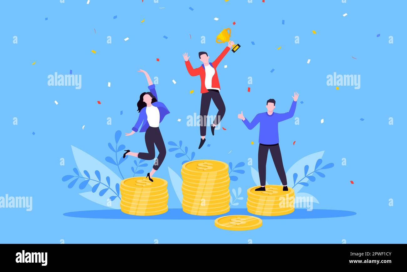 People standing on the money podium rank first three places, jumps in ...