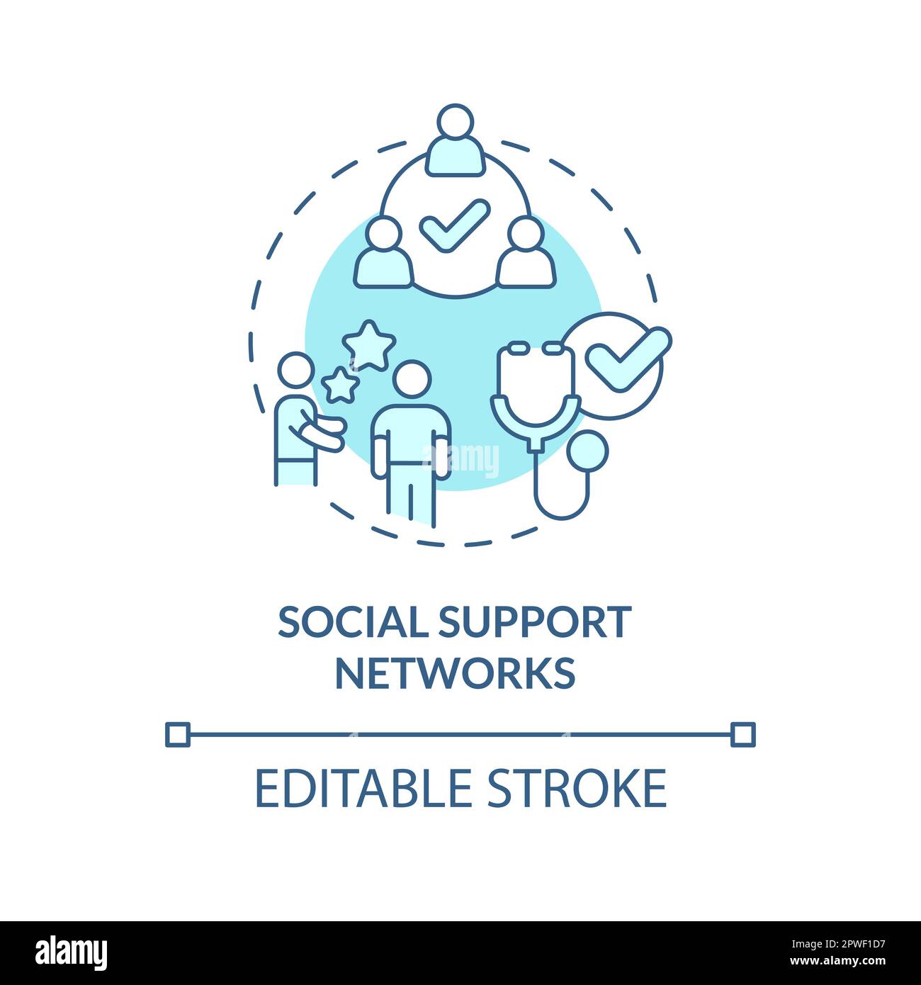 Social support networks turquoise concept icon. Promote good health and ...