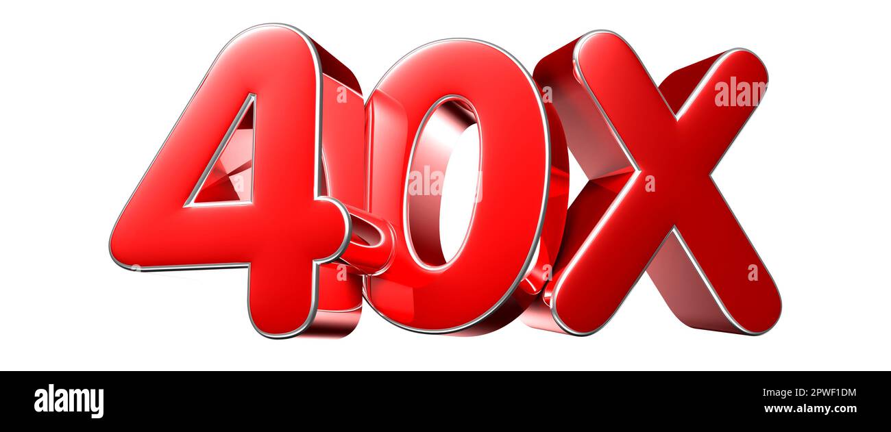 40x red 3D illustration on white background have work path. Advertising ...