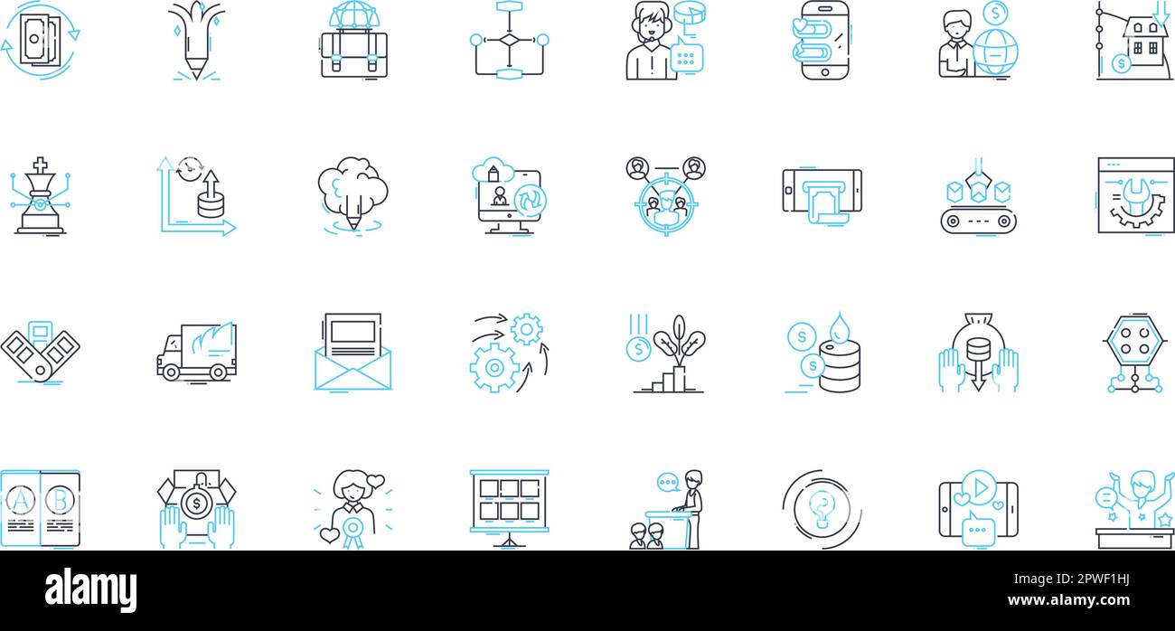 Capitalist system linear icons set. Profit, Market, Competition, Wealth ...