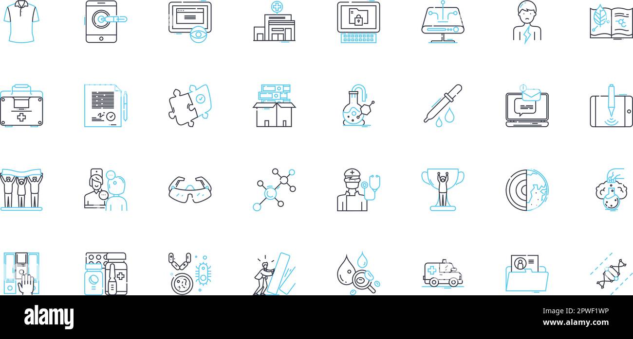 Medicine linear icons set. Surgery, Diagnosis, Treatment, Pharmacology ...