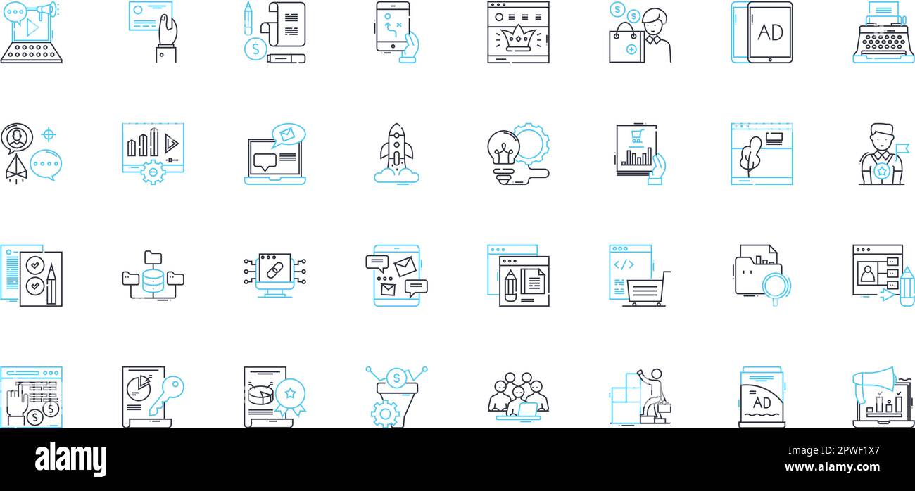 Advertising consultants linear icons set. Strategy, Branding, Promotion ...