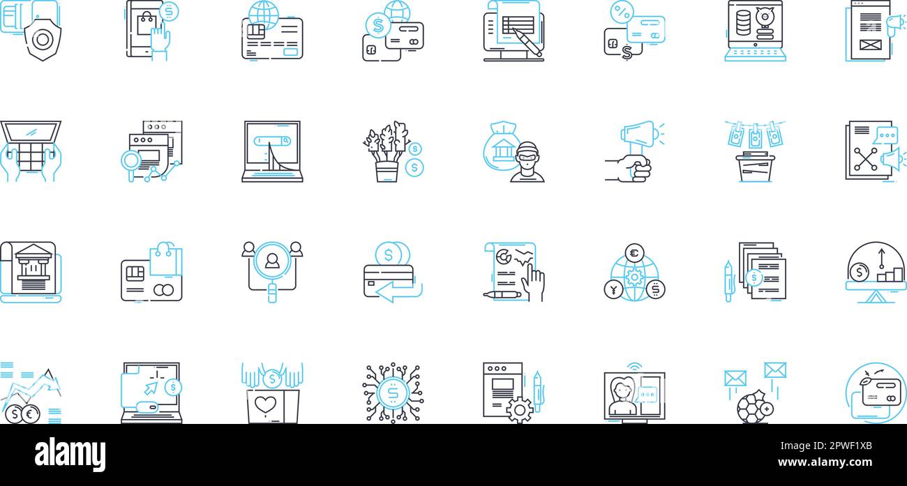 Economic trends linear icons set. Globalization, Automation ...